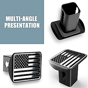 ZBGUN 2 PCS 3D American Flag Car Tow Hook Dust Plug for 2In Receivers, Anti-Theft Metal Trailer Protective Hitch Lock with 2 Keys, Universal Heavy Trailer Accessories for Cars SUVs Trucks (Silver)