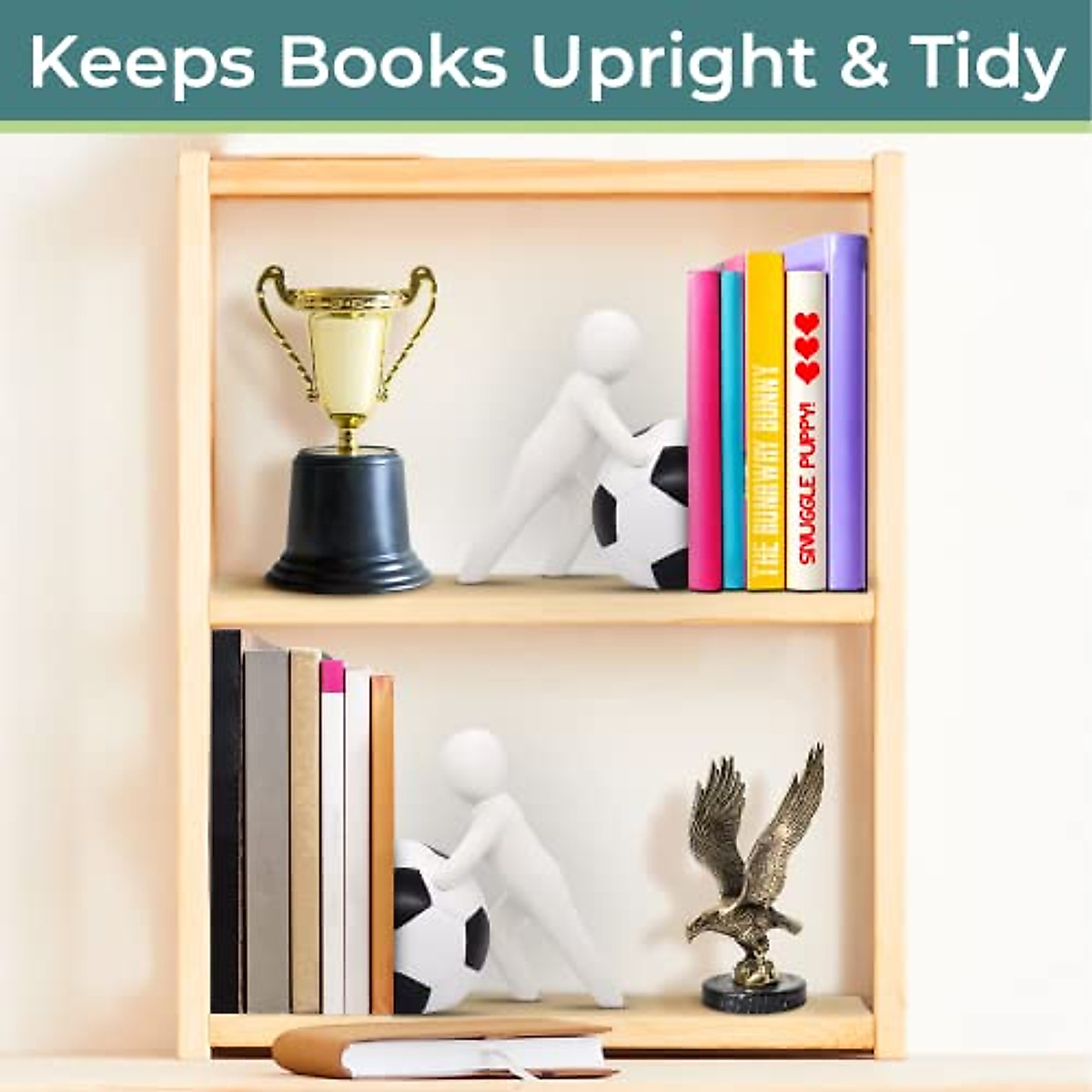 Joyvano Soccer Bookends - Decorative Sports Bookends for Kids - Unique & Heavy Duty Book Ends to Hold Books - Soccer Room Decor - Book Holder for Shelves