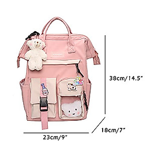 CM C&M WODRO Kawaii Backpack for Girls Women with Pin Bear Accessories Cute College High School Backpack Laptop Bookbag Pink