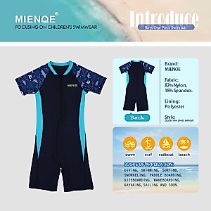 MIENOE Boys Swimsuit One Piece Kid Swimsuit Boys Water Sport Short Swimsuit UPF 50+ Sun Protection Bathing Suits (Size 10-12Years, Dark Blue)