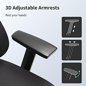 Rongbuk Ergonomic Executive Computer Desk Chair with 3D Armrests, 2D Headrest, Swivel Task Chair with Lumbar Support, Sturdy Base with Wheels, Mesh Office Chair, White
