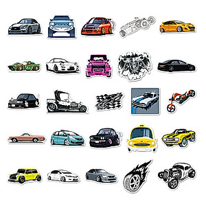 61pcs Modified Cars Speed and Passion Cartoon Doodle Stickers Car Stickers for Kids,Racing Car Stickers, Sports Car Stickers for Luggage Laptop Car Waterproof Decorative Toy Graffiti Stickers