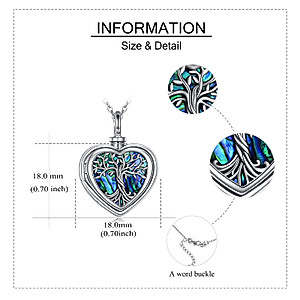 ONEFINITY Tree of Life Urn Necklaces for Ashes Sterling Silver Abalone Shell Tree of Life Locket Necklace That Holds Pictures Heart Cremation Jewelry for Ashes Memory Jewelry for Women Men