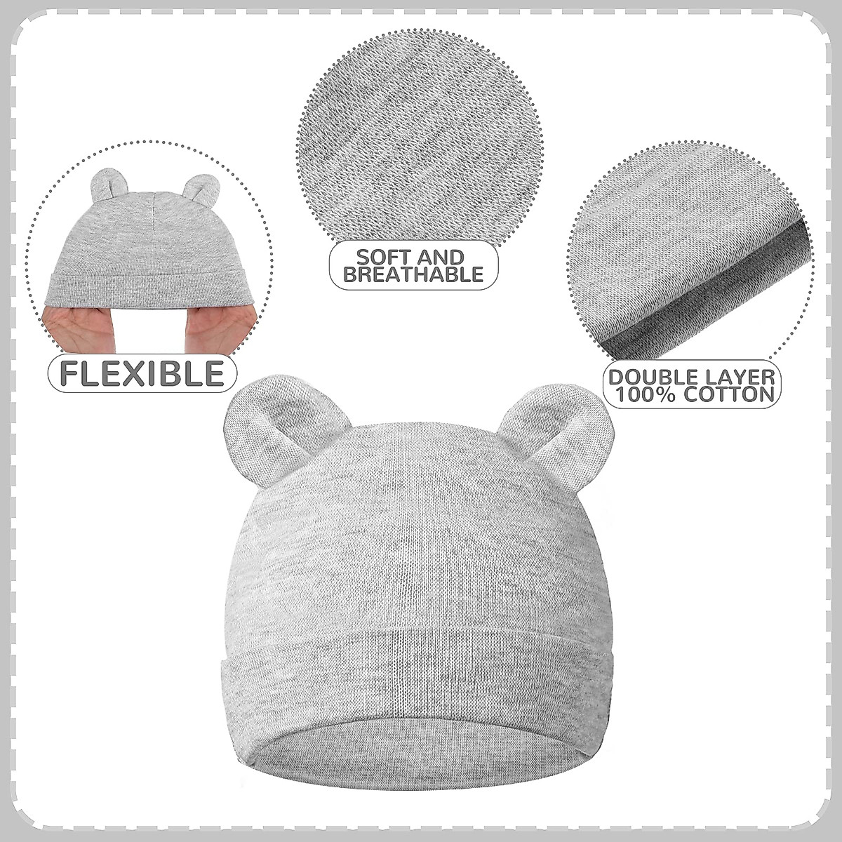 8 Pieces Newborn Baby Hats and Mittens Set, Cute Bear Ears Beanies Infant Beanie Hats No Scratch Baby Mittens Unisex Infant Mitten Gloves for 0-6 Months Baby Boys Girls