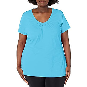 JUST MY SIZE womens Slub Jersey Short Sleeve Shirred V-neck T-shirt fashion t shirts, Process Blue, 2X US