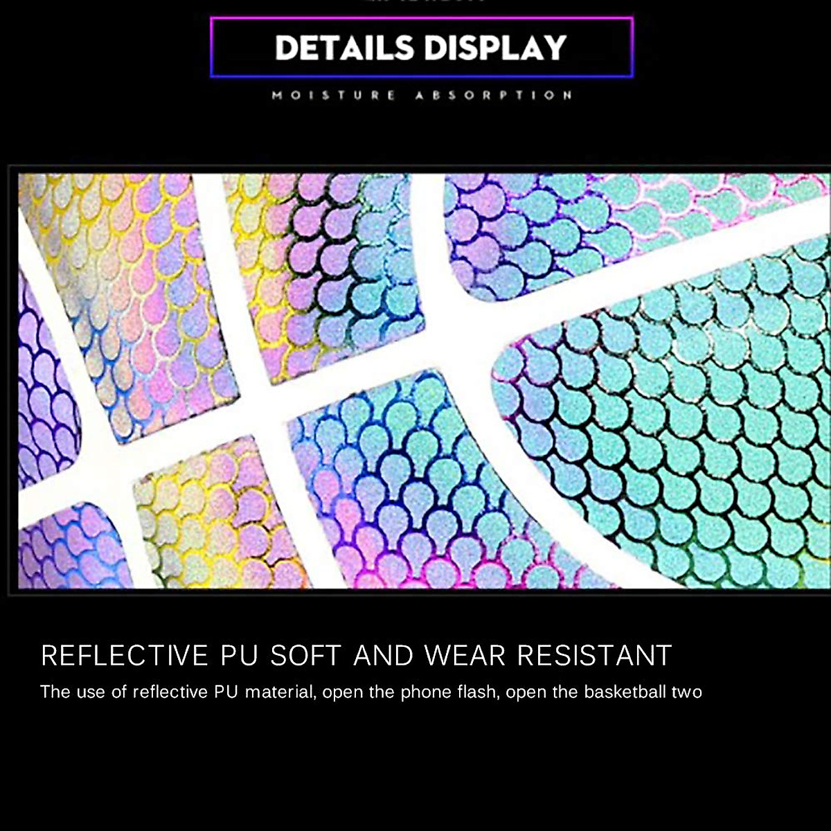 Luminous Basketball, OURLITIME Holographic Basketball Glowing Reflective Basketball Luminous Basketball NO.7 for Night Sports Kids Gifts