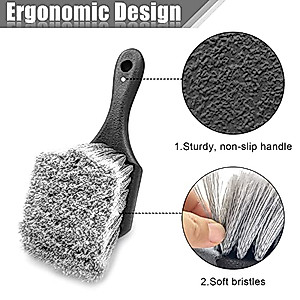 Car Brush for Wheel & Tire, Soft Bristle Car Wash Brush, Short Handle Tire Brush, Cleans Tires, Carpet Brush for Car, Truck (black)