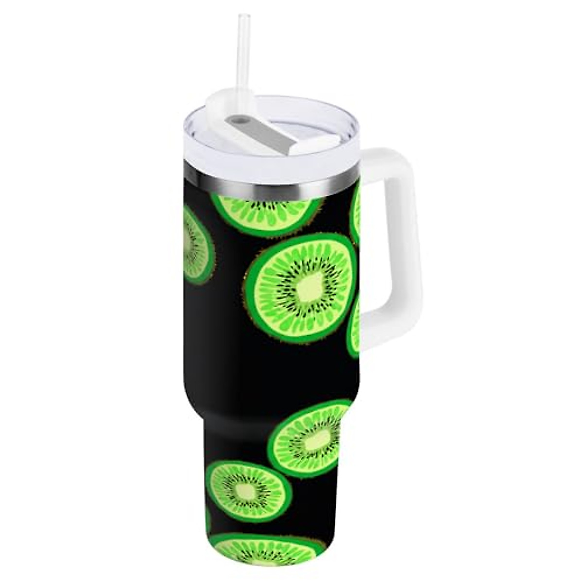 RPLIFE Sliced Kiwis Vibrant Green Tumbler with Handle and Straw, Stainless Steel Bottle, Cup with Lid and Straw