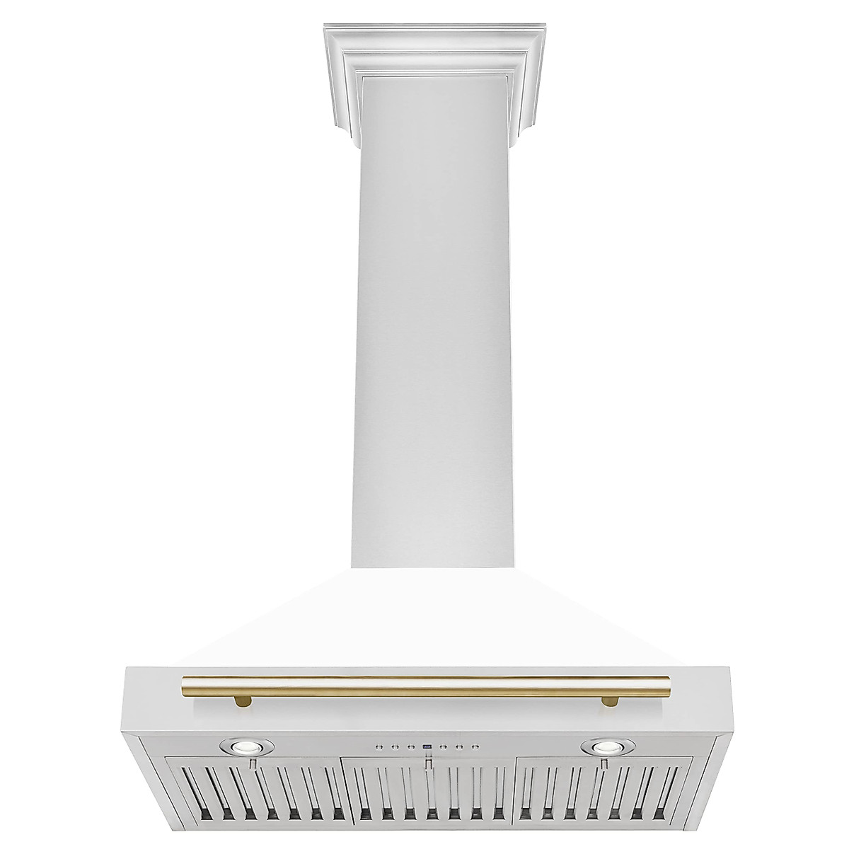 ZLINE 30 in. Autograph Edition Convertible Stainless Steel Range Hood with White Matte Shell and Polished Gold Accents (KB4STZ-WM30-G)