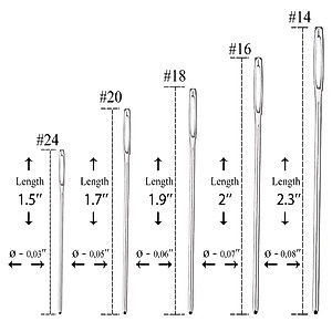 Tapestry Needles Five Sizes 14, 16, 18, 20, 24 - Large Eye Blunt Needles 25 Pcs for Cross Stich and More