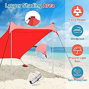 Beach Tents Pop Up 4-5 Person UPF50+, Popup Canopy Shade Camping Sun Shelter Portable with Carrying Bag, Outdoor Sunshade for Trips, Fishing or Grass Picnic (7x7 Ft 2 Pole, Orange)