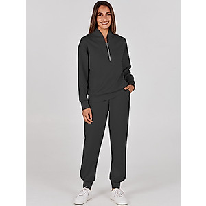 ANRABESS Women's 2 Piece Outfits Sweatsuit Half Zip Sweatshirt Jogger Sweatpant Trendy 2025 Fall Lounge Set Tracksuit Clothes Black Large
