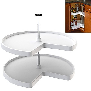 28 Inch White Lazy Susan Turnable, Kidney Shape Lazy Susan Kitchen Cabinet Organizer