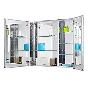 Utopia Alley Frameless Rustproof Medicine Cabinet - Surface Mount or Recessed Medicine Cabinet with Mirrored Sides, Bi-View- Bathroom Organizer Cabinet with Mirror & Storage Shelves - 30"x26" Silver