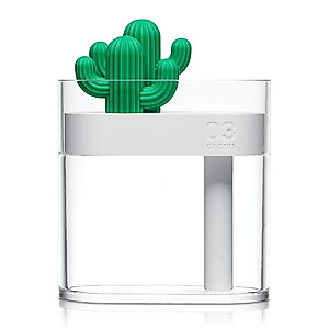 AmuseNd USB Cool Mist Humidifier with Night Light, Mini Size Cactus Humidifier for Bedroom Home Office Car with Timed auto Shutdown(Transparent)