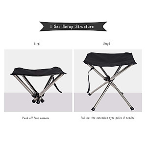 chiitek Foldable Camping Stool Chair Super Compact Ultralight Weight Tiny Size to Carry Out to Hiking, Beach, Camping, Fishing Unfolded Size 12.6 * 12.6 * 13.8inches