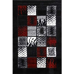 L'Baiet Rita Black Grey Red White Geometric Color Block Soft Shag Indoor 8' x 10' Area Rug