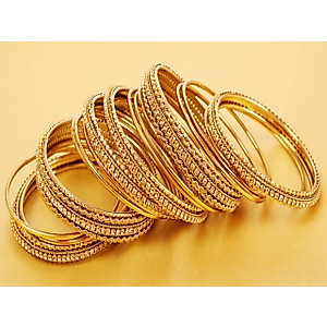 Touchstone "Golden Bangle Collection Indian Bollywood Stunning Style Expressive Yellow Rhinestone Designer Jewelry Bangle Bracelets Set of 17 in Antique Gold Tone for Women.