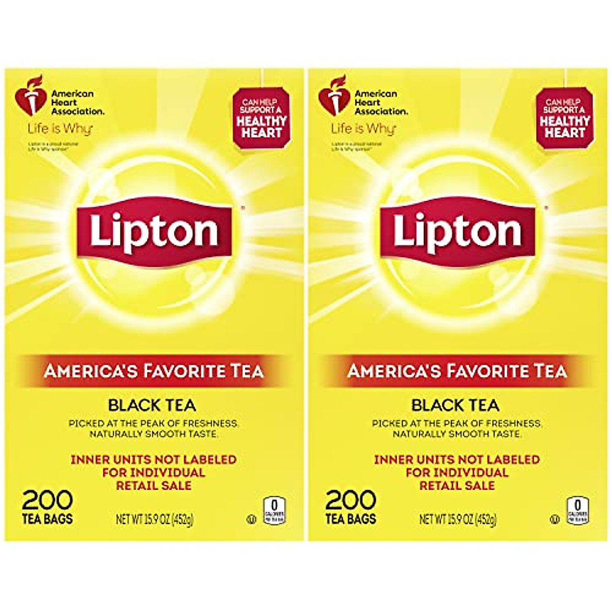 Lipton Tea Bags, Black Tea for Iced Tea or Hot Tea, 200 Count (Pack of 2)