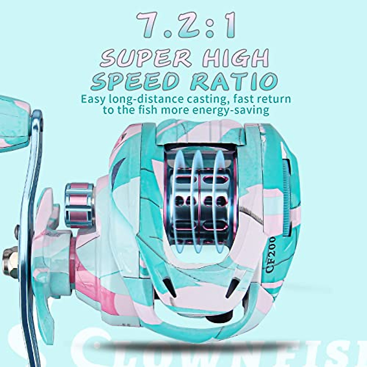 HAUT TON Clown Fish Baitcaster Reel,7.2:1Gear Ratio,Drag 13.23Lbs, for Freshwater,Saltwater Baitcasting Fishing Reels,Right