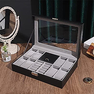 ZSEDP Leather 8 Grid Slots with Watches Storage Box Ring Stud Bracelet Necklace Big Space Jewelry Organizer Display Case ( Color : D , Size : As the picture shows )