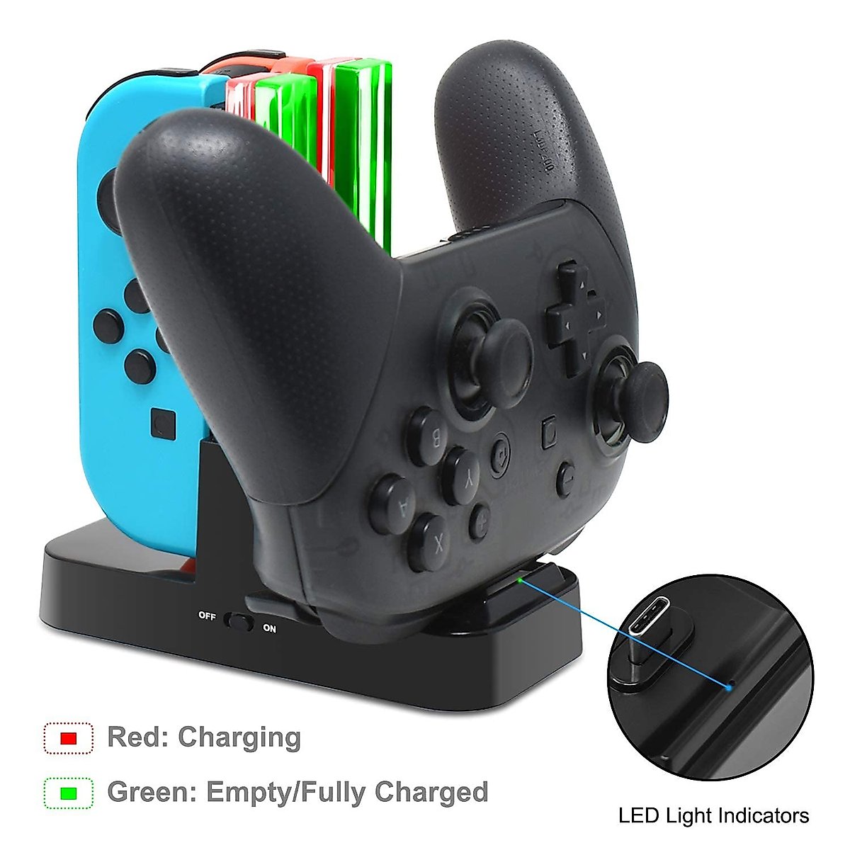 Charging Dock Station Compatible with Pro Controller/Joy Cons, FYOUNG Controller Charger Replacement for Switch/Switch Lite/Switch OLED with a Type-C Charging Cable- Black
