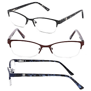 CRGATV 3-Pack Reading Glasses for Women Blue Light Blocking Metal Half Frame Computer Readers Anti UV/Eye Strain/Glare (+1.5 Magnification Strength)