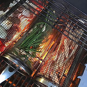 Vingtank BBQ Net Tube,Grill Net for Outdoor Grill,Round Campfire Grill Grid,Stainless Steel Barbecue Cooking Grill Grate,Grill Tool with Removable Mesh Cover (1Pcs)