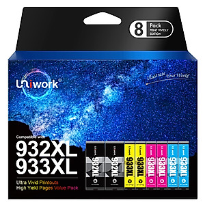 Uniwork Compatible 932XL 933XL Ink Cartridge Replacement for HP 932XL 933XL 932 933 Compatible with Officejet 6600 6700 6100 7612 7610 7110 Printers (2 Black 2 Cyan 2 Magenta 2 Yellow)