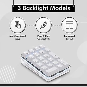 Qisan Mechanical Numeric Keypad GATERON Red Switch Wired Crystal Case White Backlit Gaming Keypad 21 Keys Mini Numpad Portable Mechanical Numpad Extended | Laptop Accessories | keypad for Computer