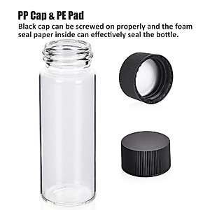 ESHATO 100 Pieces Glass Sample Vial, Liquid Sampling Small Glass Bottle with Black Plastic Screw Caps,Leakproof,Light Weight and Corrosion Resistance(2ML,Clear)