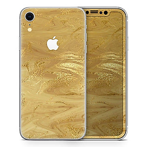 Design Skinz Molten Gold Digital Foil Swirl V5 Protective Vinyl Decal Wrap Skin Cover Compatible with The Apple iPhone XR (Screen Trim & Back Glass Skin)