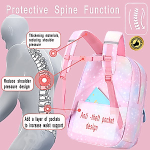 IHZZ Kawaii Backpack, Pink Backpack for Girls, Kid Starry Rainbow Bookbag, Cute Backpack for Kids, Aesthetic Backpack, Blue(3 PCS Set)