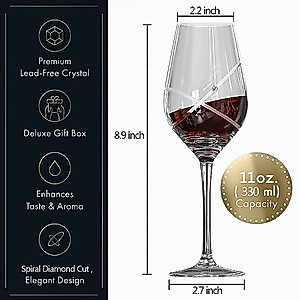 Alterf Hand-Carved Crystal Wine Glasses with Diamond Inlay, Red Wine Glasses Set of 2, Handmade Lead-Free Premium Clear Glass - Perfect for Red Wine - Great Gift Packaging