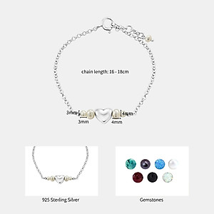 Pearl Bracelet for Women with Heart Charm in 925 Sterling Silver - June Birthstone,Handmade Birthstone Bracelet for Women, Pearl Beads - Jewelry Gift for Her