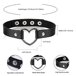 Aroncent Heart Leather Choker Necklace for Women Sweet Heart Adjustable Goth Choker 12-16 Inches