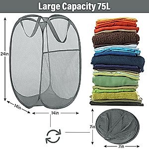 BATTOO 3 Pack Collapsible Laundry Basket Strong Mesh Pop Up Laundry Hamper for Laundry Foldable Hampers with Side Pocket Reinforced Handles for Bathroom, Kids Room, College Dorm or Travel Grey