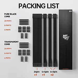AsiaHorse 18AWG PSU Cable Extension Sleeved Custom Mod GPU PC Audio Video Power Supply Soft Braided Cables with Two Color Comb Kit 24P/8P to 6+2P/ 8P to 4+4P 30CM