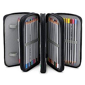 BTSKY Handy Wareable Oxford Colored Pencil Bags Large 72 Slots Pencil Organizer Portable Watercolor Pencil Wrap Case (Black)