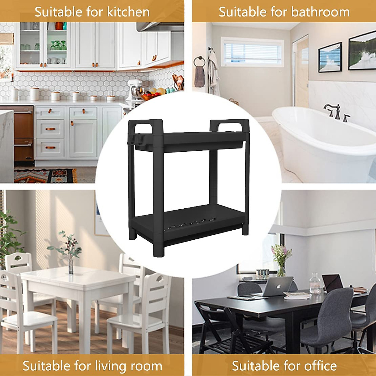 Multipurpose Under Sink Storage Rack for Closet Cabinet,Under Bathroom Kitchen Sink Organizer,2 Tier Countertop Collection Baskets Shelf with Hooks for Home Office (Black)