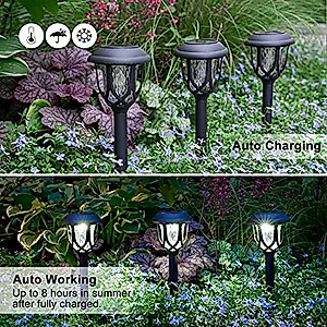 EXCMARK 10 Pack Solar Lights Outdoor Decorative, Solar Pathway Lights Outdoor, Solar Powered Garden Yard Lights for Walkway Sidewalk Driveway. (Black, Warm White)