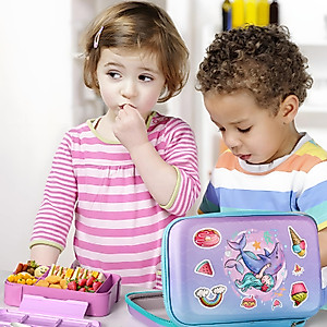 WayEee Lunch Box with Lunch Bag Bento Box Set for Girls - Insulated Lunch Bag with 4 Compartment Bento Box Water Bottle Ice Pack Silicon Cap Salad Container for Kids Back to School Ideal for Age 6-15