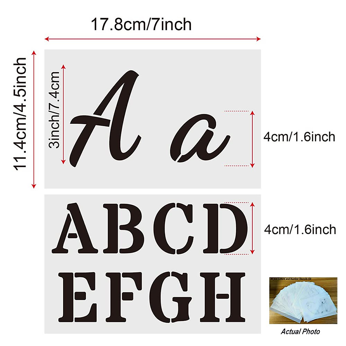 40 pcs Letters and Number Stencils Kit, 3 Inch Calligraphy Reusable Plastic Alphabet Templates for DIY Wood Sign Cake Painting Invitation Art Craft