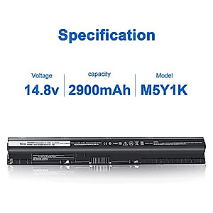 Dell 40wh Standard Rechargeable Li-ion Battery Type M5Y1K 14.8V, Dell 40 WHR 4-Cell Primary Lithium-ion Battery, M5Y1K 14.8V Dell Laptop Battery for Inspiron 15 5000 3000 3551 3558 5558 yu12005-13001d