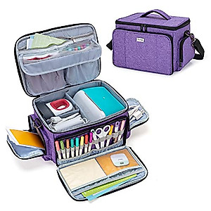Luxja Carrying Case Compatible with Cricut Joy and Easy Press Mini, Carrying Bag with Supplies Storage Sections, Purple