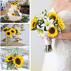 HUAESIN 11PCS Artificial Sunflower Bouquets Faux Flowers Bouquet with Realistic Lily Spring Silk Sunflowers Summer Floral Arrangements for Home Living Room Kitchen Table Centerpieces Party Decor