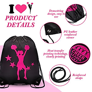 Paterr 12 Pcs Cheer Drawstring Backpack Cheerleaders Drawstring Gym String Bag Sports Gifts for Women Men(Pink, 11.8 x 10 Inch)