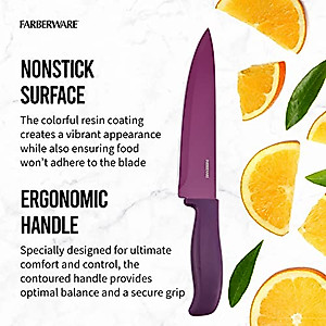 Farberware 12-Piece Non-Stick Resin, Dishwasher-Safe Kitchen Knife Set with Custom-Fit Blade Covers, Razor-Sharp, Multicolor