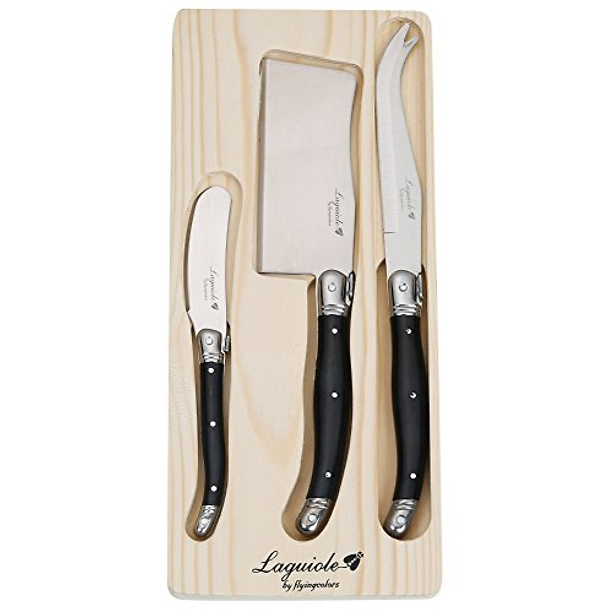 Laguiole By FlyingColors Cheese Knife Butter Knife Spreader Set, Stainless Steel, Black Color Handle, 3 Pieces