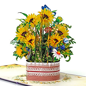 CUTPOPUP Mother's Day Card Pop Up, Birthday 3D Greeting Card (Sunflowers Vase)